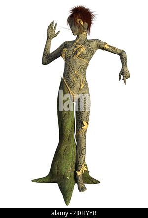 Fantasy dryad woman with tree trunk leg, 3d Illustration Stock Photo ...