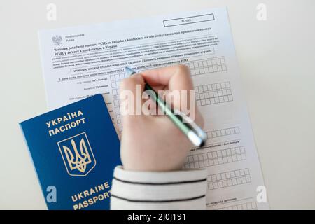 PESEL document, Ukrainian passport on white background. National ...