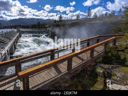 View of the Post Falls dam and Spokane River in the small town of Post ...