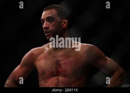 LONDON, UK. MAR 19TH Jai Herbert lands a knee on Ilia Topuria, knocking ...
