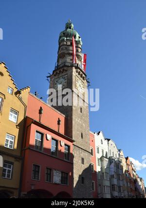 Stadtturm Innsbruck, view of the Stadtturm clock tower sited in the ...