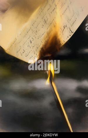 Flames rise from burning paperwork Stock Photo - Alamy