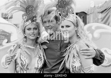 Actor Roger Moore on location at the RAF Upper Heyford, Oxon, filming ...