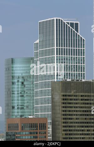 View from Kaiserdom to skyscrapers, Tower with Commerzbank, Skyper ...