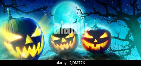 Horror background with full moon in the darkness Stock Photo - Alamy