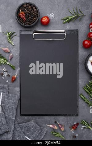 Ingredients with clipboard table Stock Photo - Alamy