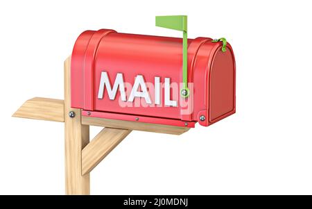 Mailbox with flag up closed 3D render illustration isolated on white ...