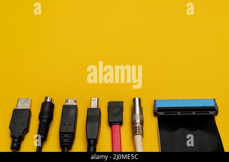 Connecting wires for the computer. Types of connectors Stock Photo - Alamy