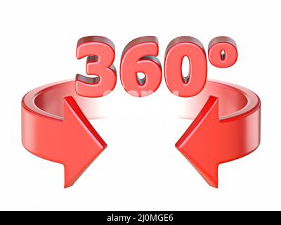 Red 360 degree horizontal rotation icon 3D rendering illustration ...