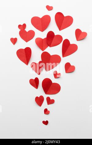 Valentines day flat lay. Stylish red and pink hearts composition on ...
