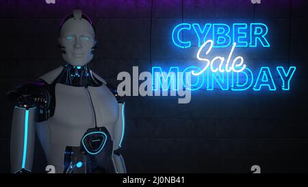 Robot Neon Sign Cyber Monday Sale Stock Photo - Alamy