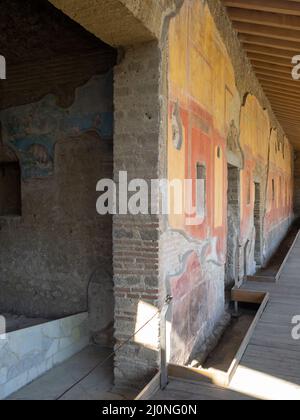 House of Julia Felix colorful red and yellow fresco detail, Pompeii ...