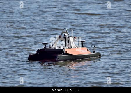Maritime Robotics Otter Pro Uncrewed Surface Vessel (USV) operating in ...