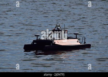 Maritime Robotics Otter Pro Uncrewed Surface Vessel (USV) operating in ...
