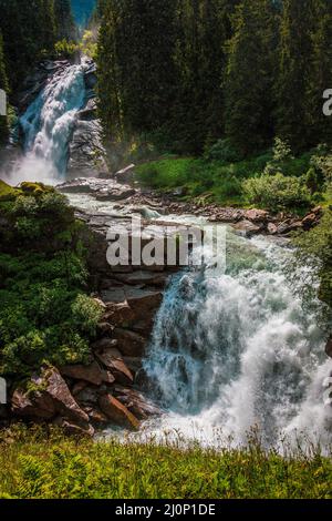 Panoramic view of the Krimmler waterfalls, the highest waterfalls in ...