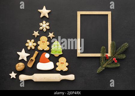 Assortment of Christmas gingerbread cookies top view Stock Photo - Alamy