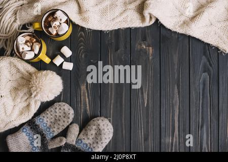 Mugs with marshmallows near warm wear, Resolution and high quality ...