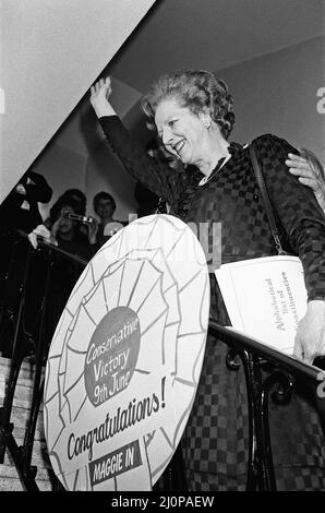 Prime Minister Margaret Thatcher celebrates at Conservative party ...