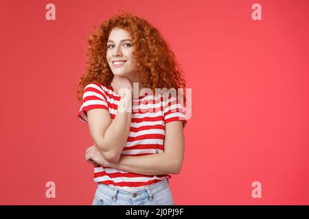 Silly and cute redhead caucasian girl in sleep mask and nightwear ...