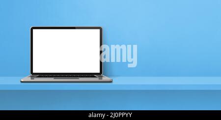 Laptop computer on blue shelf background banner Stock Photo - Alamy
