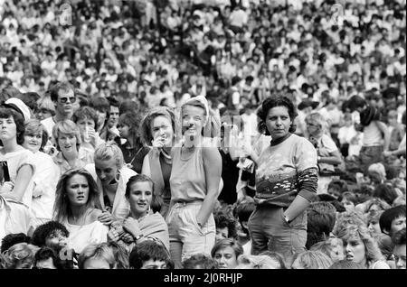 Fans at the "Summer of 84" concert at Wembley Stadium, which featured ...