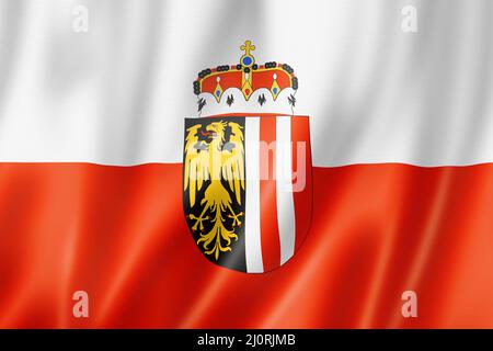 Upper Austrian Land flag, Austria waving banner collection. 3D illustration. Upper Austrian Land ...