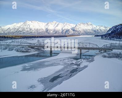 Aerial view of the Knik River Bridge in Palmer, Alaska Stock Photo - Alamy