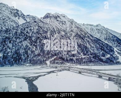 Aerial view of the Knik River Bridge in Palmer, Alaska Stock Photo - Alamy