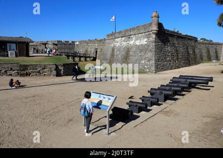 Ancient cannons display in front of Castillo De San Marcos National ...