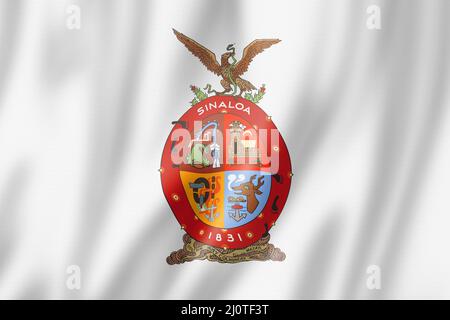 3D illustration flag of Sinaloa is a region of Mexico. Waving on the ...