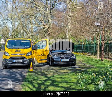 An AA car repair man working for AA Autowindshields looking in the back ...