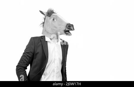 Hardworking employee. Employee in horse head mask. Professional man as ...