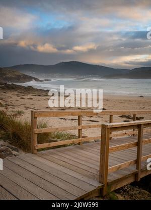 Balares beach at sunset with beautiful landscape in Galicia, Spain ...