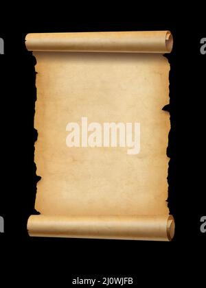 Old mediaeval paper sheet. Parchment scroll isolated on a wood board ...