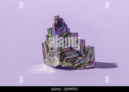 Synthetic bismuth Bismuthum crystal with iridescent oxide film on white ...