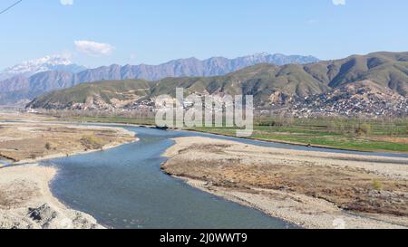 Beautiful scenery of river swat high angle view from mountain Stock ...
