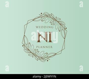 NI Initials letter Wedding monogram logos template, hand drawn modern ...