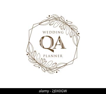 QA Initials letter Wedding monogram logos collection, hand drawn modern minimalistic and floral ...