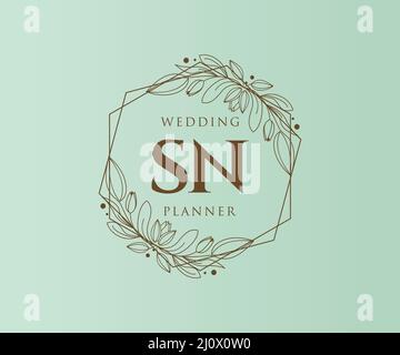 SN Initials letter Wedding monogram logos collection, hand drawn modern ...