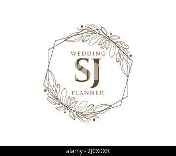 SJ Initials letter Wedding monogram logos collection, hand drawn modern ...
