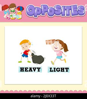 Opposite English words with heavy and light illustration Stock Vector ...