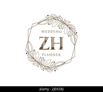ZH Initials letter Wedding monogram logos template, hand drawn modern ...