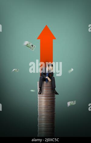 graphic poster of rise in interest rates, Korean young business man ...