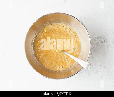 Homemade Banana bread. Dough for cake in pan loaf. Step by step recipe ...