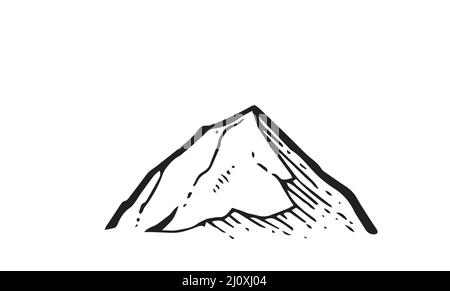 Big rock. Piece of cliff. In style of contour engraving. Outline sketch ...