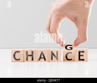 Turn change into chance symbol. Concept words phrase Turn change into ...