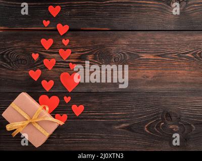 box for present and hearts on the wooden table Stock Photo - Alamy