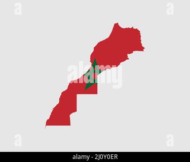 Morocco Flag Map. Map of the Kingdom of Morocco with the Moroccan ...
