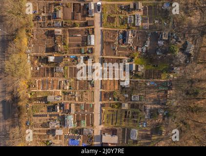 Aerial view of an allotment in Greater Manchester Stock Photo - Alamy
