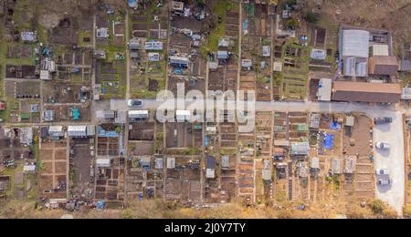 Aerial view of an allotment in Greater Manchester Stock Photo - Alamy